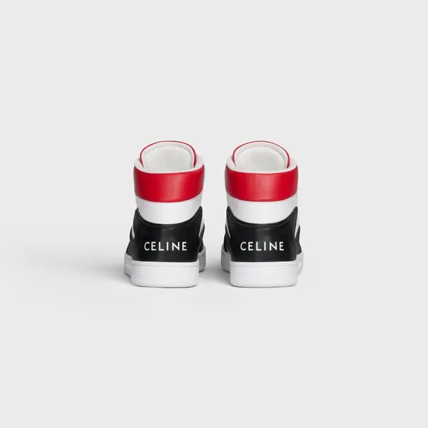 Celine Ct-01 High Top Sneaker In Calfskin - Black/white/red