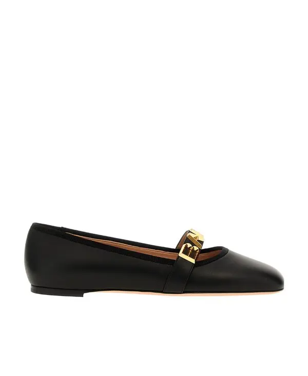 Bally Leather Ballerina Flats With Gold Logo Detailing