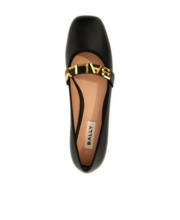 Bally Leather Ballerina Flats With Gold Logo Detailing