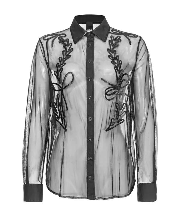 Pinko Semi-sheer Embroidered Buttoned Shirt - Gray