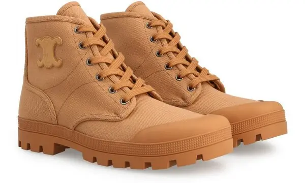 Celine Patapans Lace-up Boots In Canvas