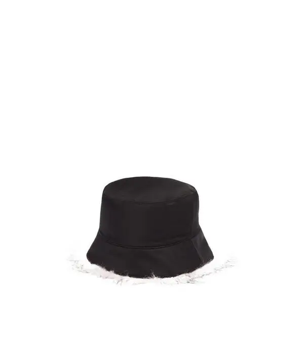 Prada Re-nylon Bucket Hat With Fur Trim - Black