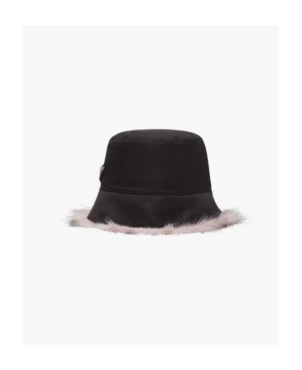 Prada Re-nylon Bucket Hat With Fur Trim