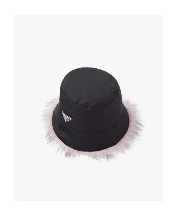 Prada Re-nylon Bucket Hat With Fur Trim