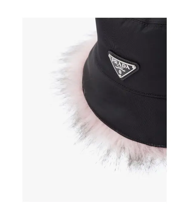 Prada Re-nylon Bucket Hat With Fur Trim