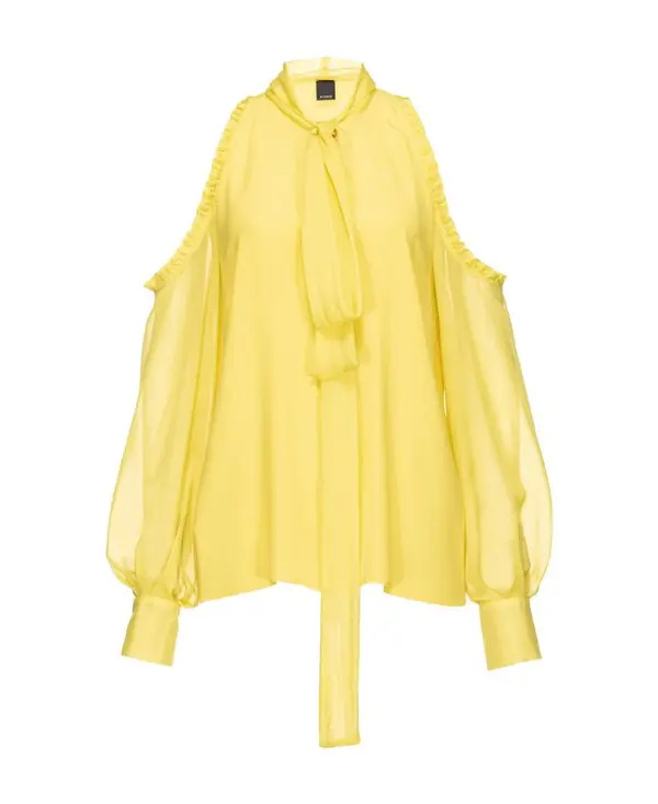 Pinko Cold-shoulder Tied-neck Ruffled Blouse