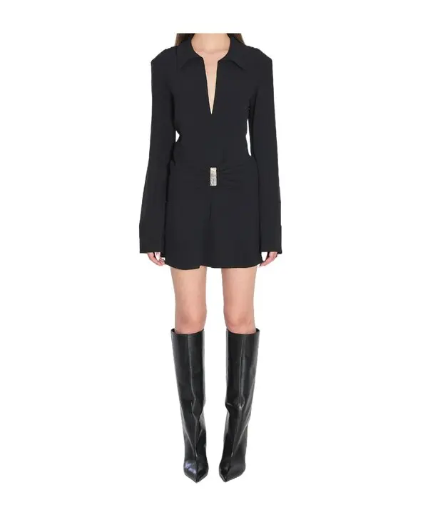 Attico V-neck Mini Dress - Black