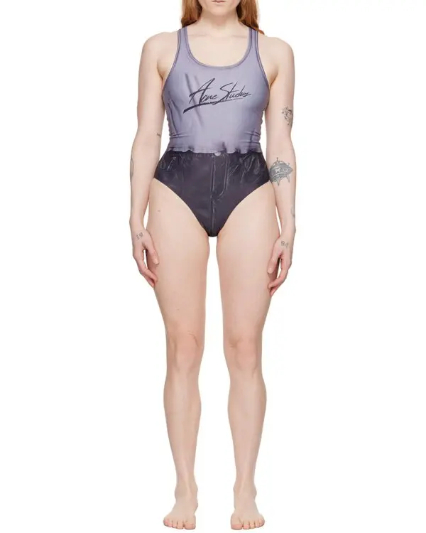 Acne Studios One-piece Swimsuit With Optical Illusion And Logo