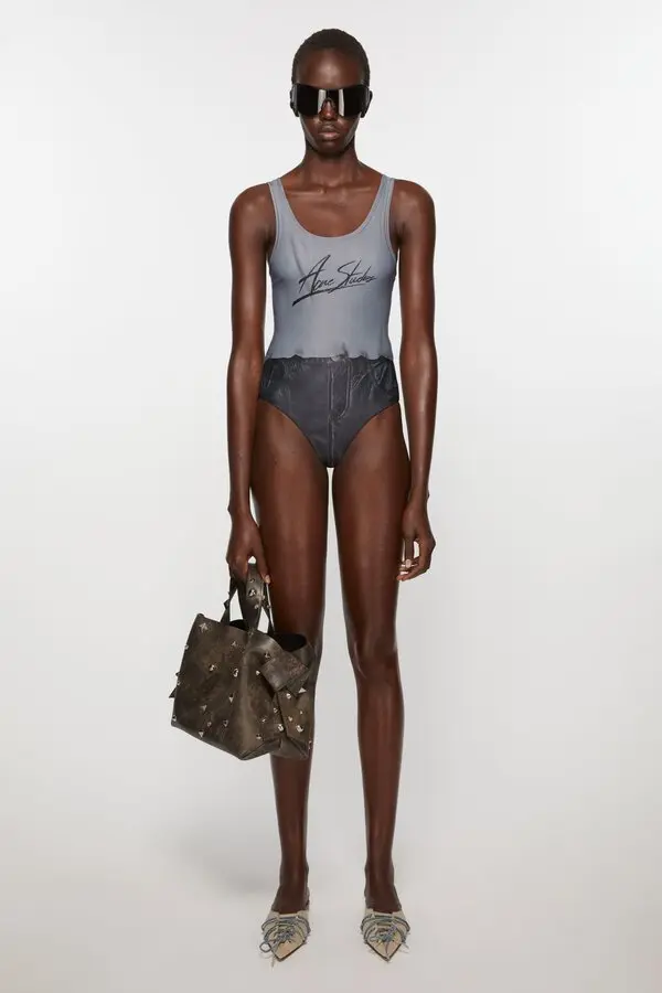 Acne Studios One-piece Swimsuit With Optical Illusion And Logo