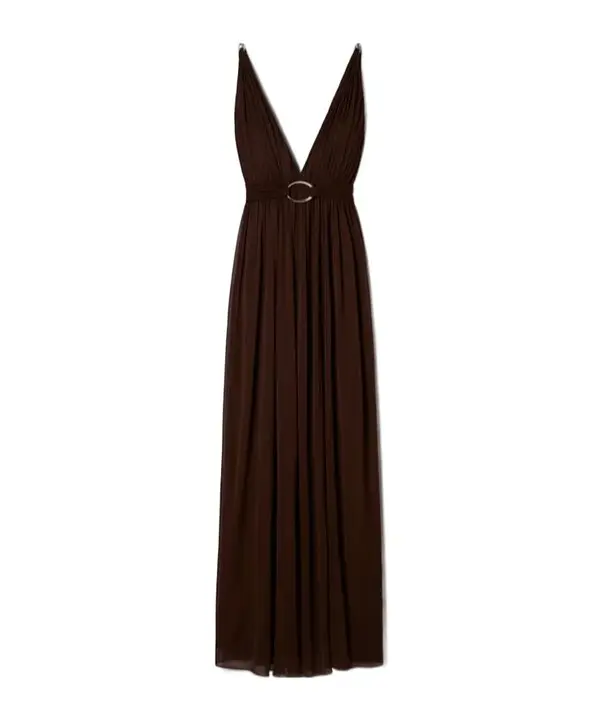 Tory Burch V-neck Viscose Maxi Dress - Dark Cocoa
