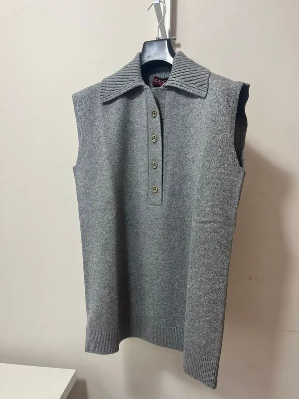 Gucci Sleeveless Knit Mini Dress With Mandarin Collar