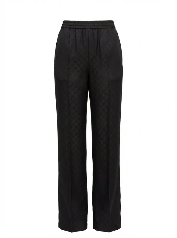 Gucci Gg Jacquard Monogram Elastic Waistband Pants - Black
