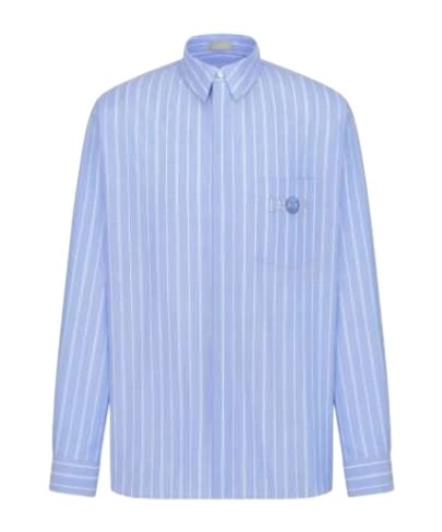Dior Logo Embroidered Striped Long-sleeved Shirt - Blue