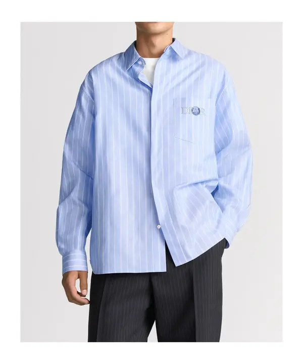 Dior Logo Embroidered Striped Long-sleeved Shirt