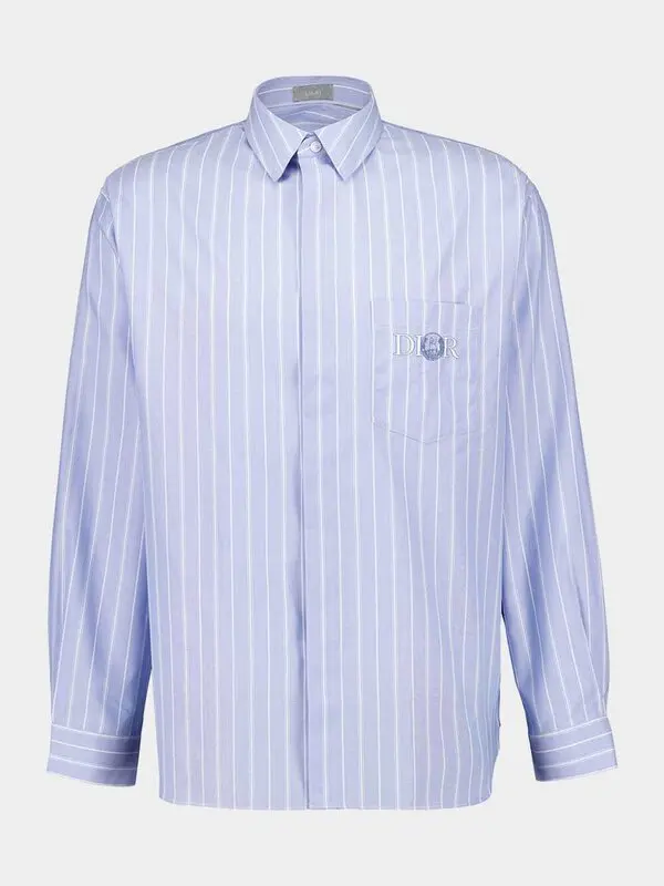 Dior Logo Embroidered Striped Long-sleeved Shirt