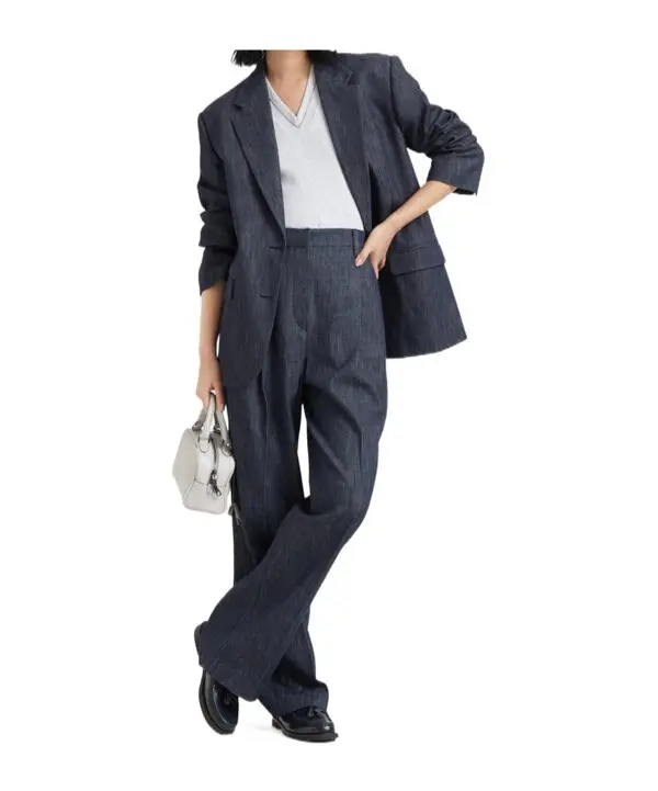 Brunello Cucinelli Long Sleeve V-neck Ribbed Jersey Top