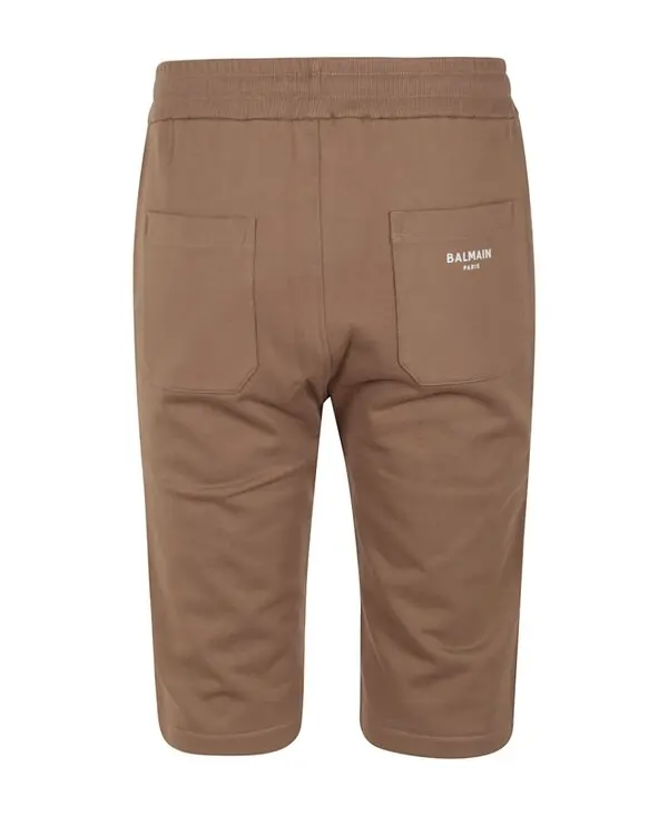 Balmain Cotton Shorts With Flocked Logo - Brown