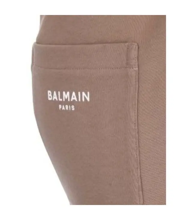 Balmain Cotton Shorts With Flocked Logo - Brown