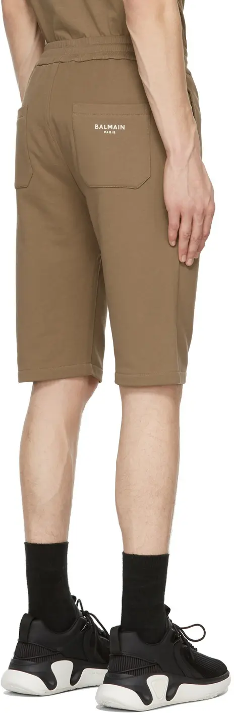 Balmain Cotton Shorts With Flocked Logo - Brown