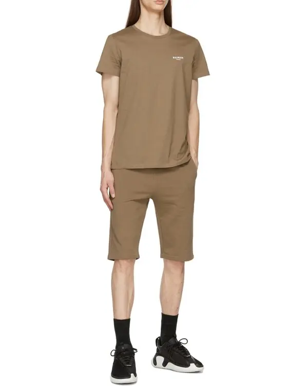 Balmain Cotton Shorts With Flocked Logo - Brown