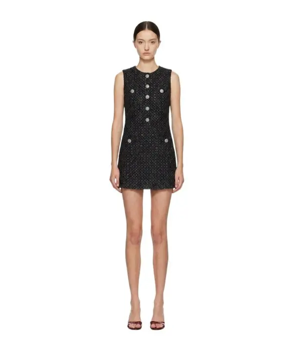 Marissa Chiara Sleeveless Checkered Dress With Button Detail