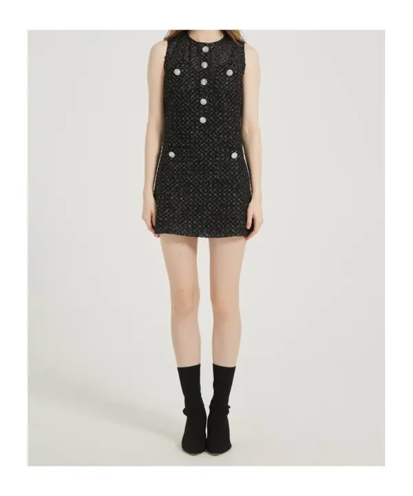 Marissa Chiara Sleeveless Checkered Dress With Button Detail