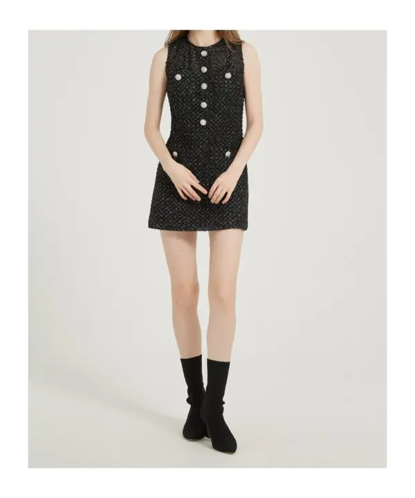 Marissa Chiara Sleeveless Checkered Dress With Button Detail