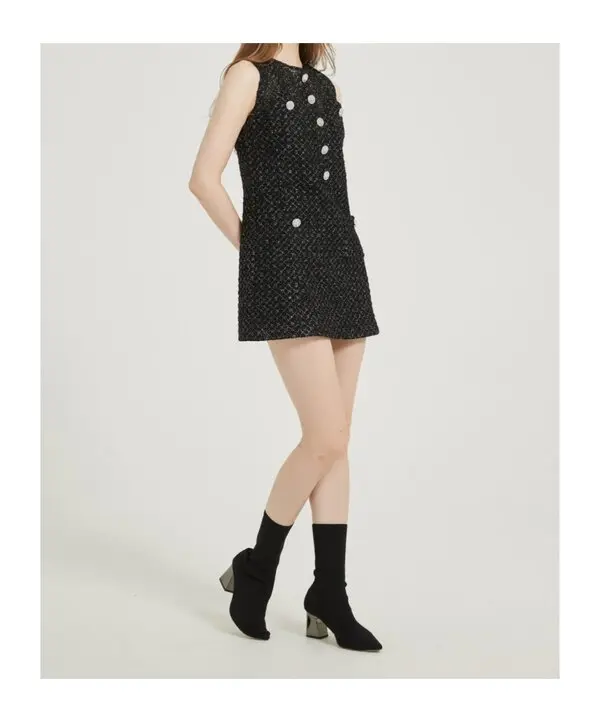 Marissa Chiara Sleeveless Checkered Dress With Button Detail