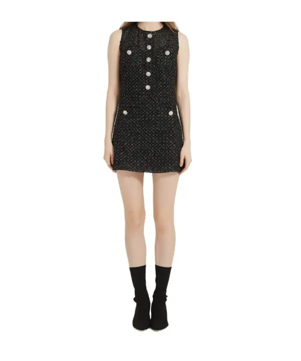 Marissa Chiara Sleeveless Checkered Dress With Button Detail