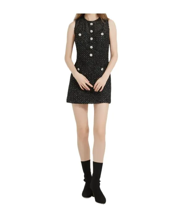Marissa Chiara Sleeveless Checkered Dress With Button Detail