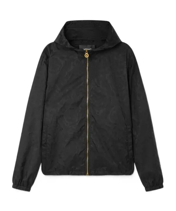 Versace Barocco Pattern Zip-up Hooded Jacket - Black