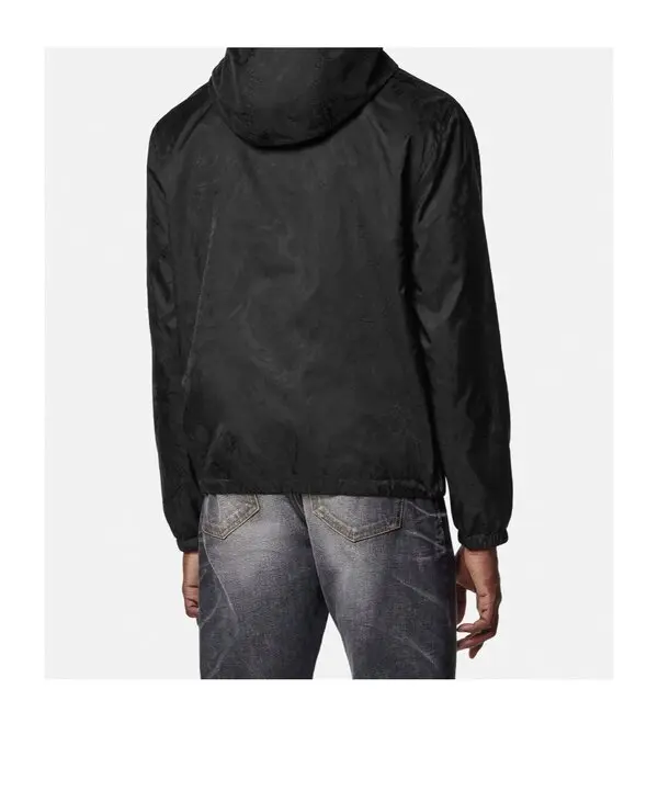 Versace Barocco Pattern Zip-up Hooded Jacket - Black