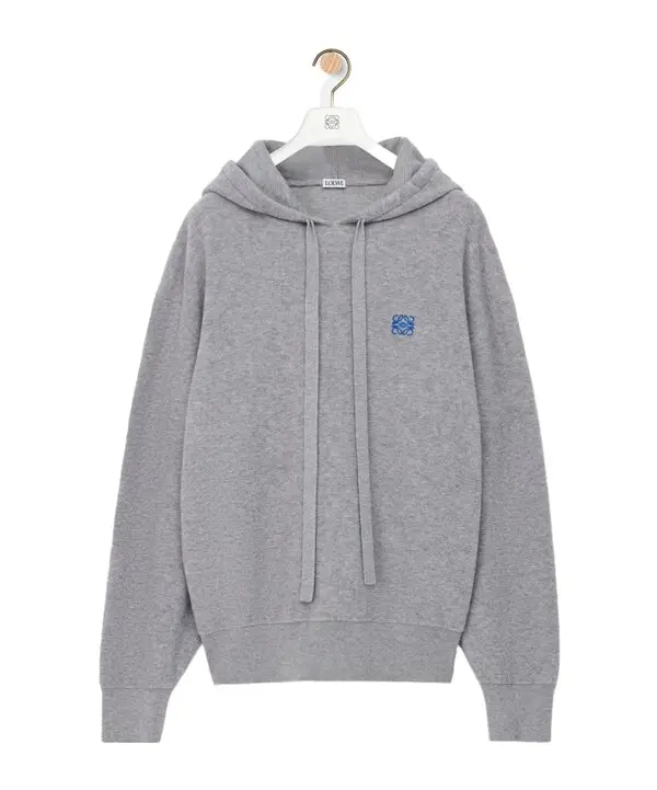 Loewe Wool Blend Terry Stitch Hoodie With Monogram Embroidery - Light Gray Mixed Colors