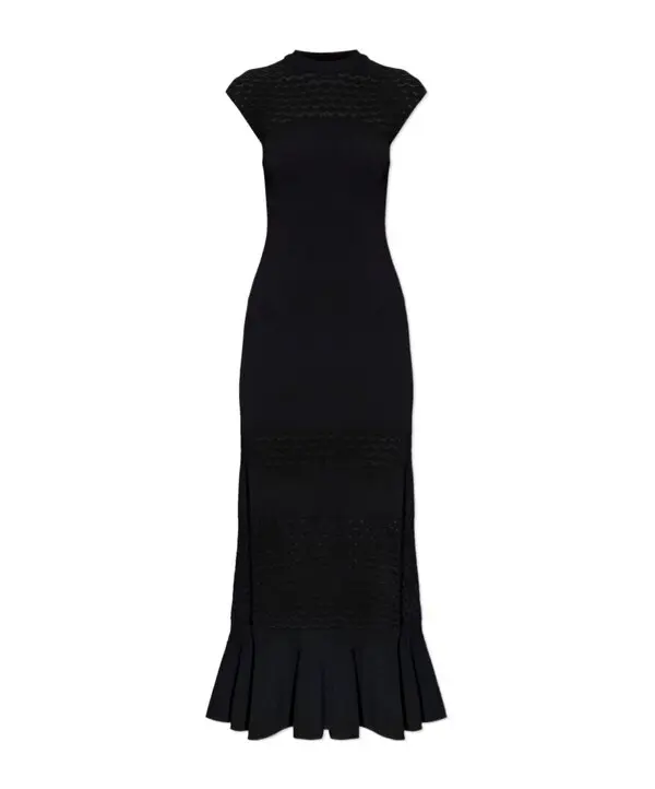 LANVIN Sleeveless Geometric Knit Dress With Mandarin Collar