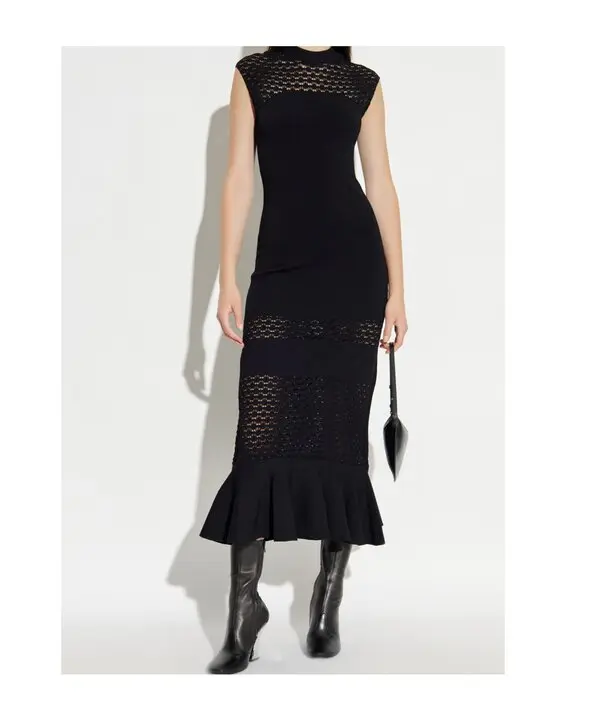 LANVIN Sleeveless Geometric Knit Dress With Mandarin Collar