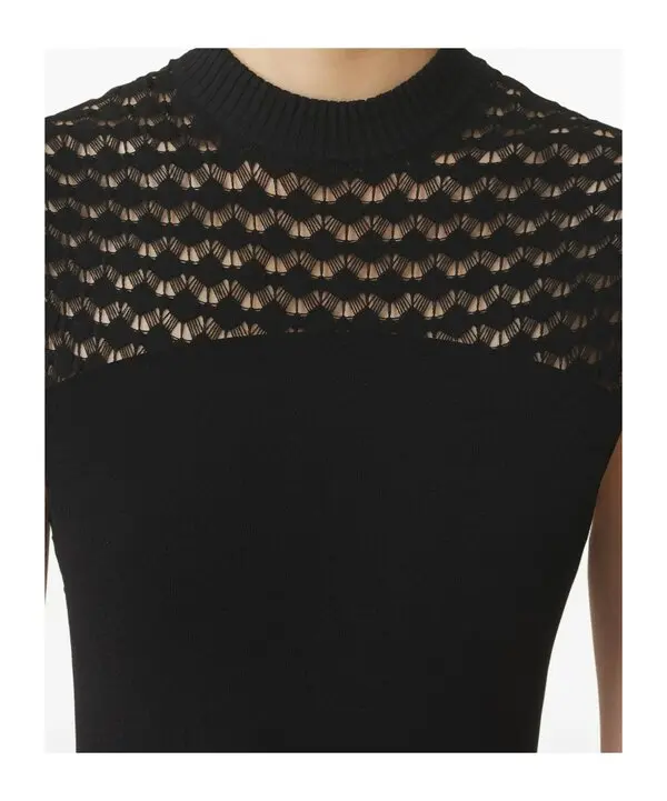 LANVIN Sleeveless Geometric Knit Dress With Mandarin Collar - Black