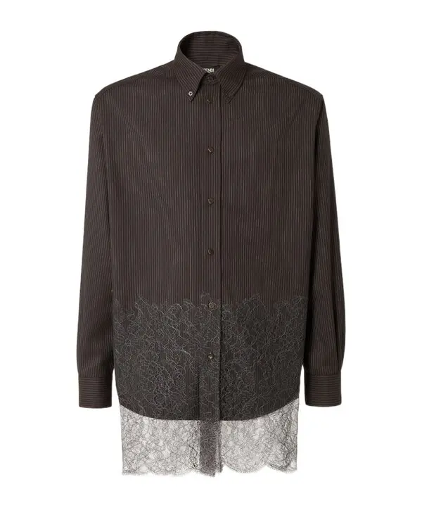 Fendi Long Sleeved Pinstriped Lace Shirt