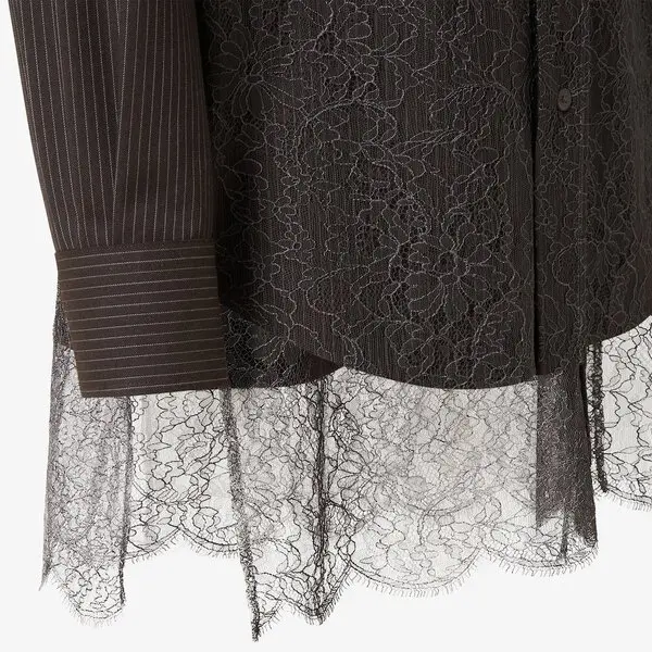 Fendi Long Sleeved Pinstriped Lace Shirt