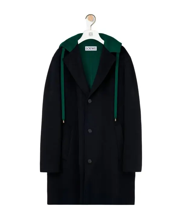 Loewe Hooded Cuff Coat - Black/green