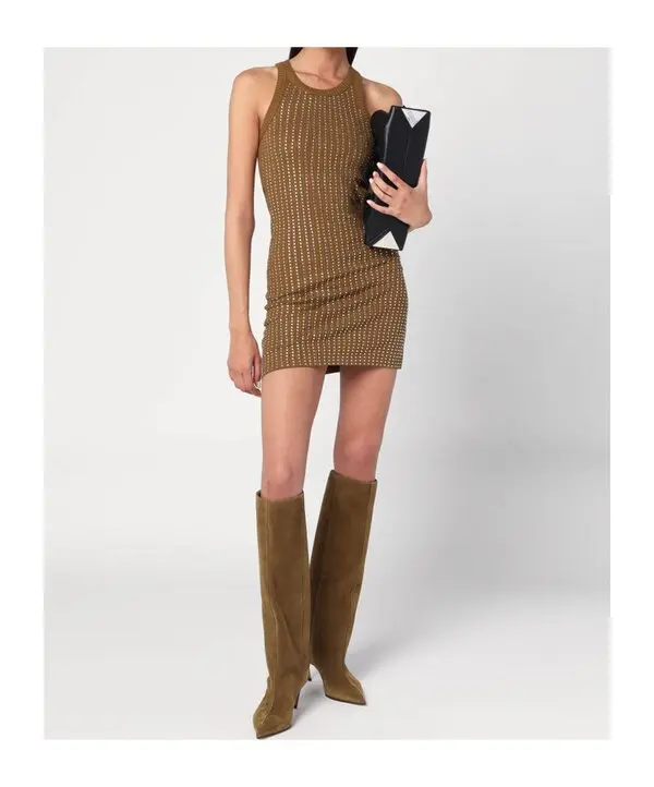 Attico Rhinestone Embellished Ribbed Mini Dress