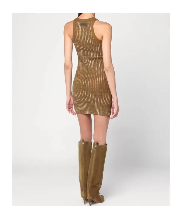 Attico Rhinestone Embellished Ribbed Mini Dress