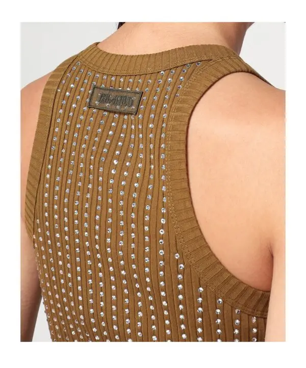 Attico Rhinestone Embellished Ribbed Mini Dress
