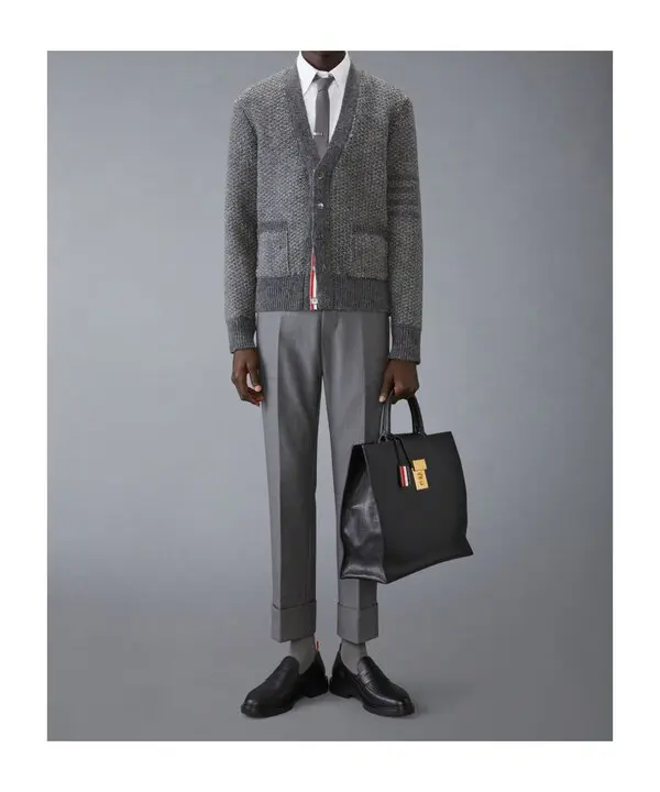 Thom Browne V-neck Chunky-knit Cardigan With Striped Trim - Grey