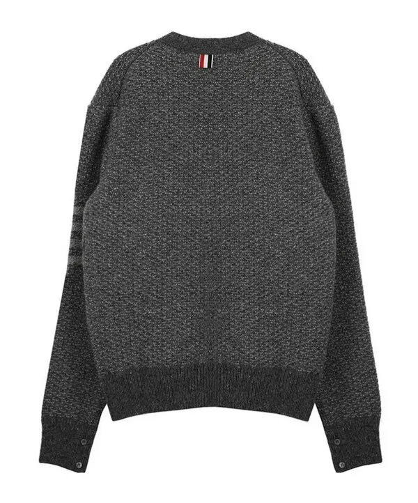 Thom Browne V-neck Chunky-knit Cardigan With Striped Trim - Grey