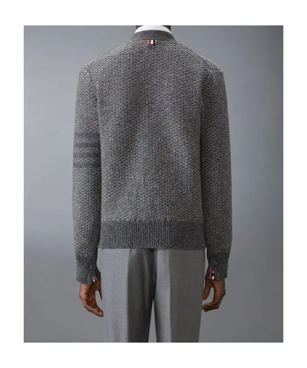 Thom Browne V-neck Chunky-knit Cardigan With Striped Trim - Grey