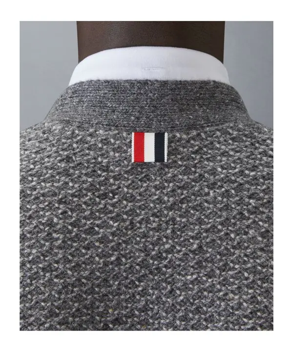 Thom Browne V-neck Chunky-knit Cardigan With Striped Trim - Grey