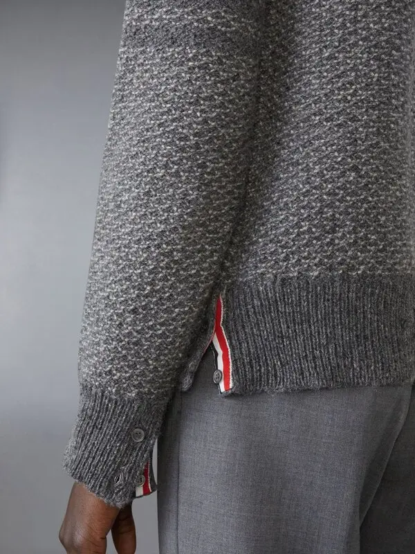 Thom Browne V-neck Chunky-knit Cardigan With Striped Trim - Grey