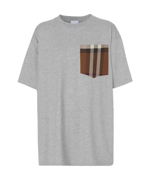 Burberry Checked Pocket Oversized T-shirt - Gray