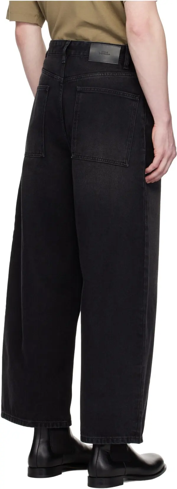 Studio Nicholson Cropped Wide-leg Jeans With Logo Patch - Washedblack