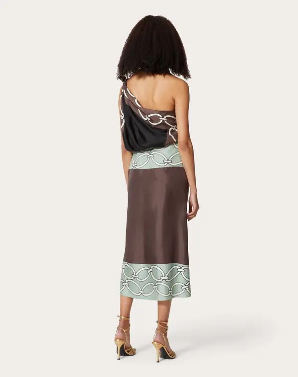 Valentino Garavani One-shoulder Midi Dress With Chain Print